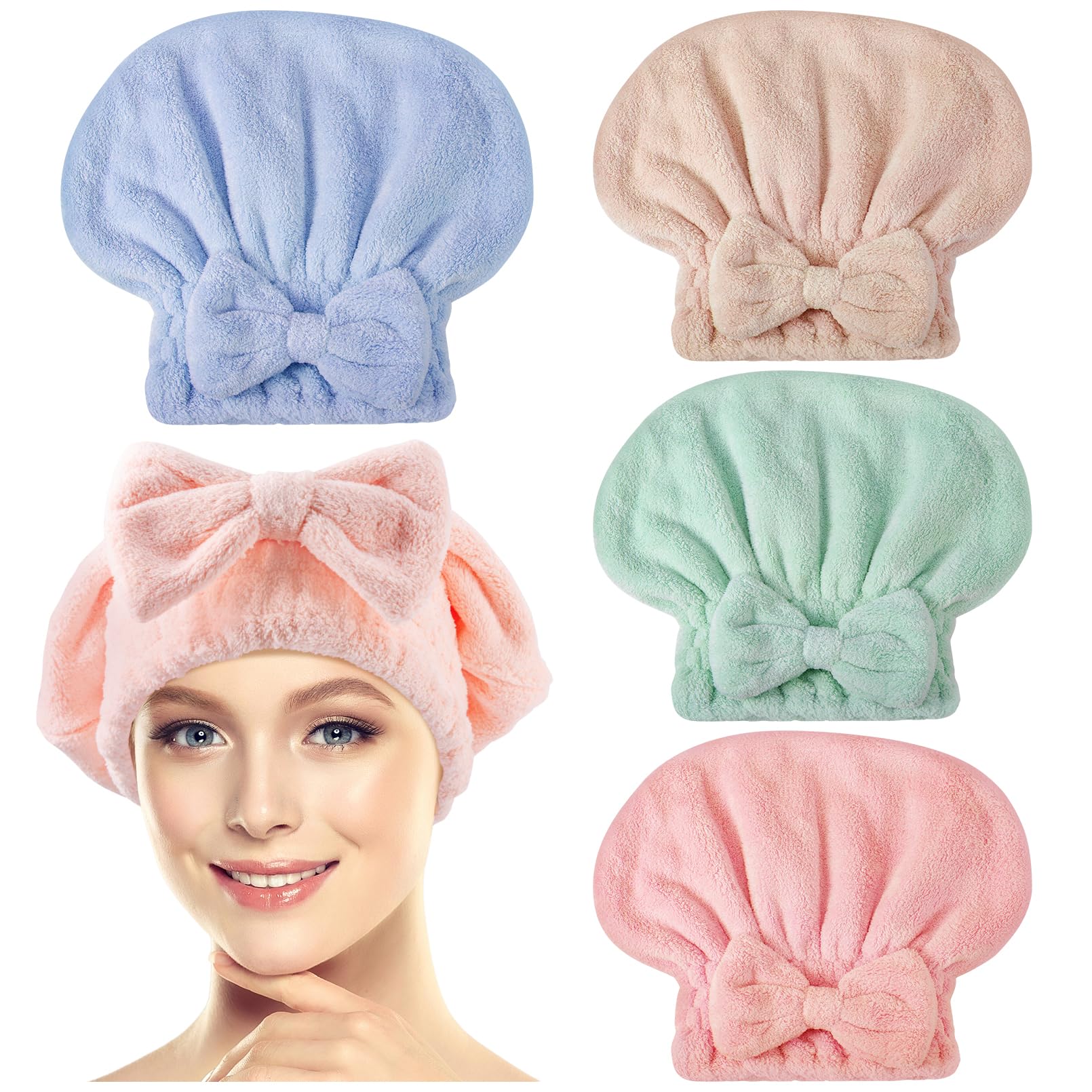 Amazon.com: IJRPLM 4 Pack Microfiber Hair Towel Cap,Super Absorbent ...