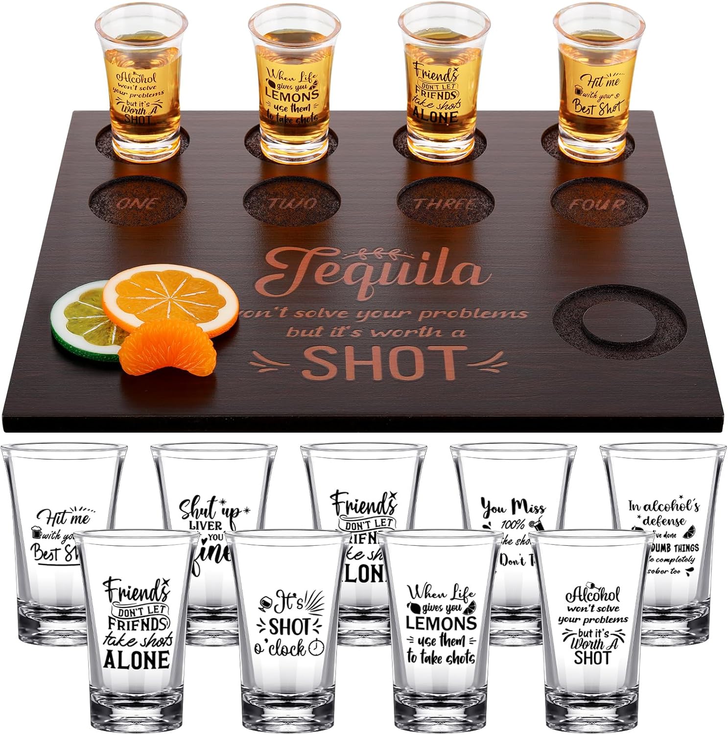 Amazon.com | Suclain Shot Glass Holder with 16 Pcs Clear Plastic ...
