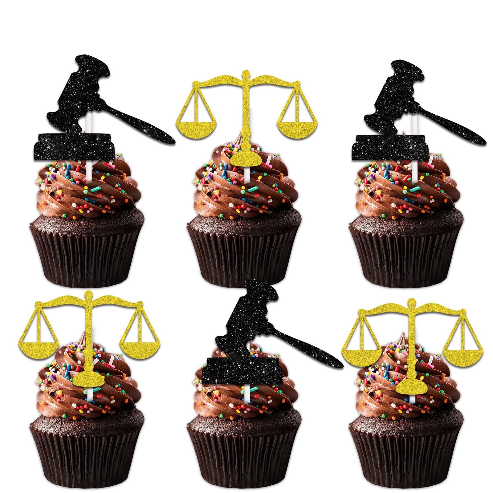 Amazon.com: 18pcs Black Gold Glitter Balance Gavel Dessert Cupcake ...