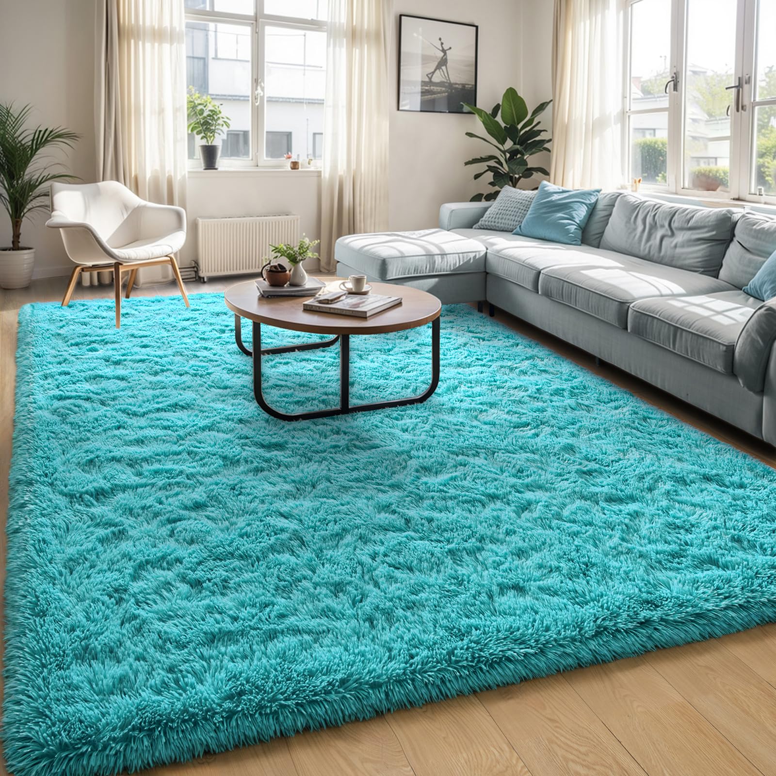 Amazon.com: ULTSOFE 5x8 Fluffy Soft Teal Blue Rug for Living Room ...
