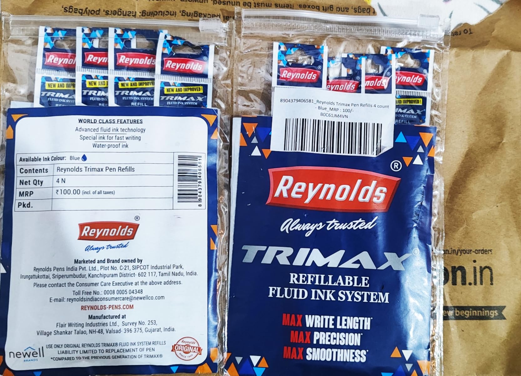 Reynolds TRIMAX Rollerball Pen Refills Set - 4 Refills Set|Roller Ball ...