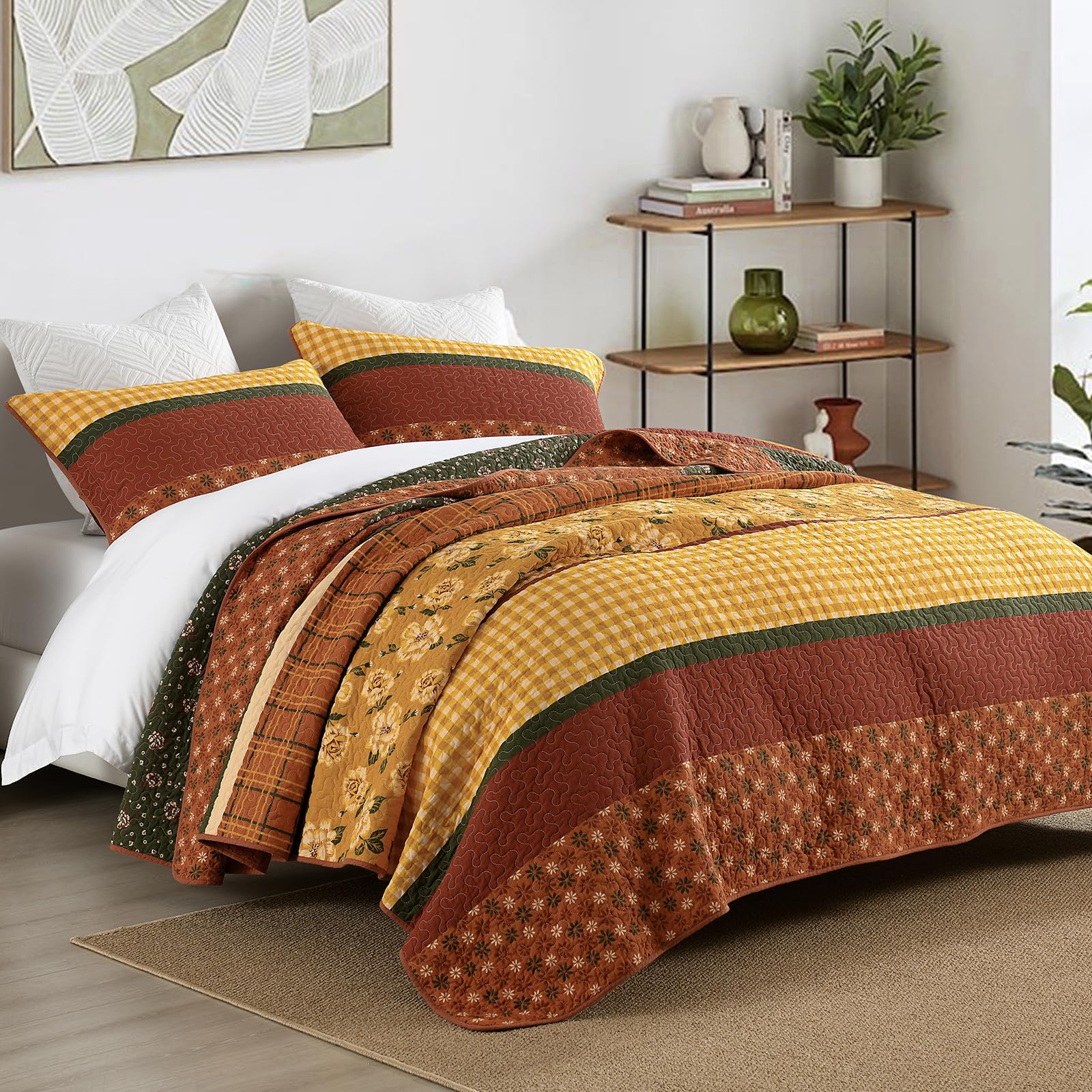 Amazon.com: Finlonte Fall King Quilt Set - 100% Cotton Farmhouse King ...