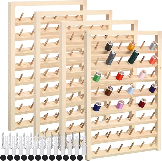 Amazon.com: 4 Pieces 48 Spool Wooden Thread Holder Wall Mounted Thread ...