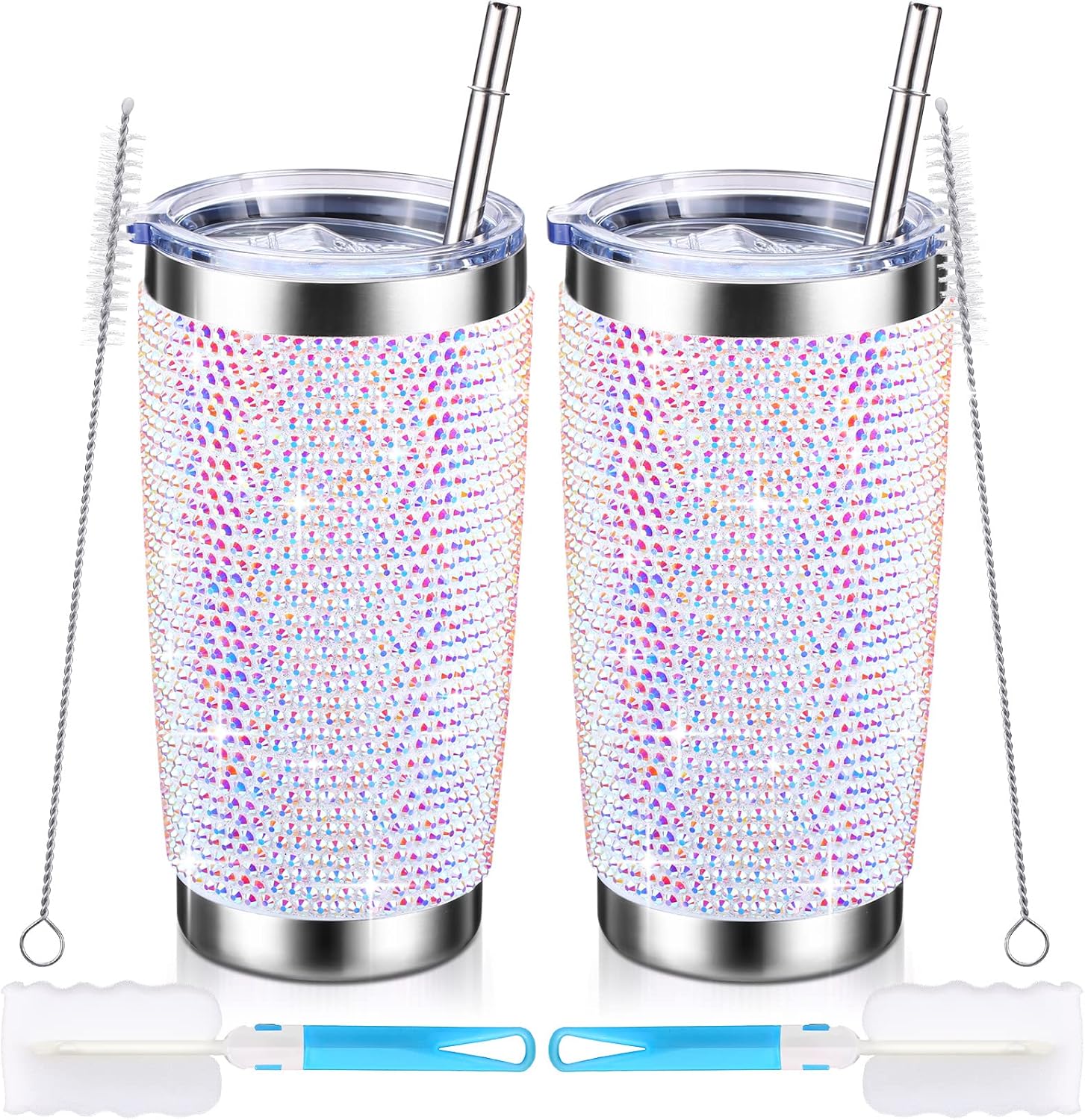 Amazon.com | Lallisa 2 Pcs Rhinestone Tumblers Bling Cups 20 oz Glitter ...