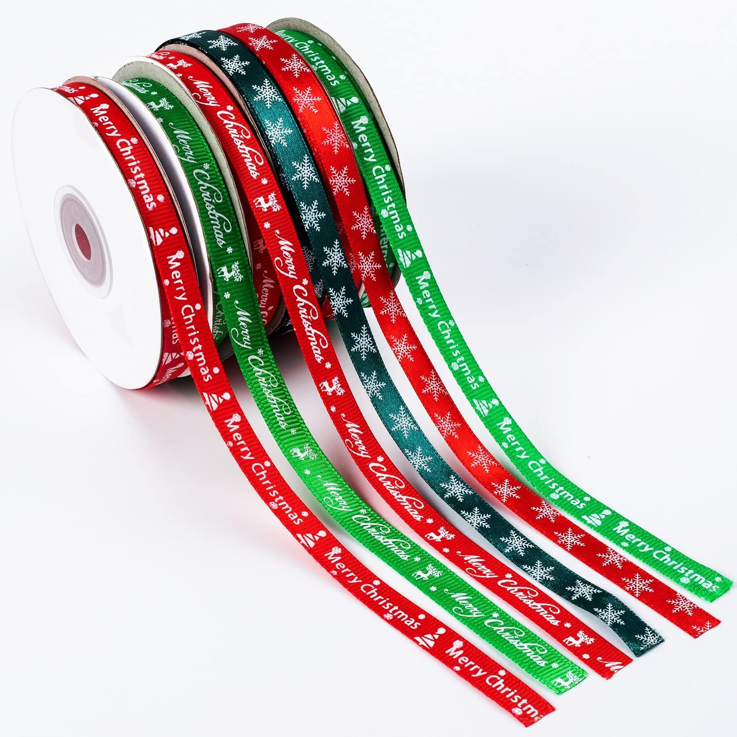 6 Rolls Christmas Ribbon, Fyvadio 150 Yards Snowflake Printed Xmas Red ...