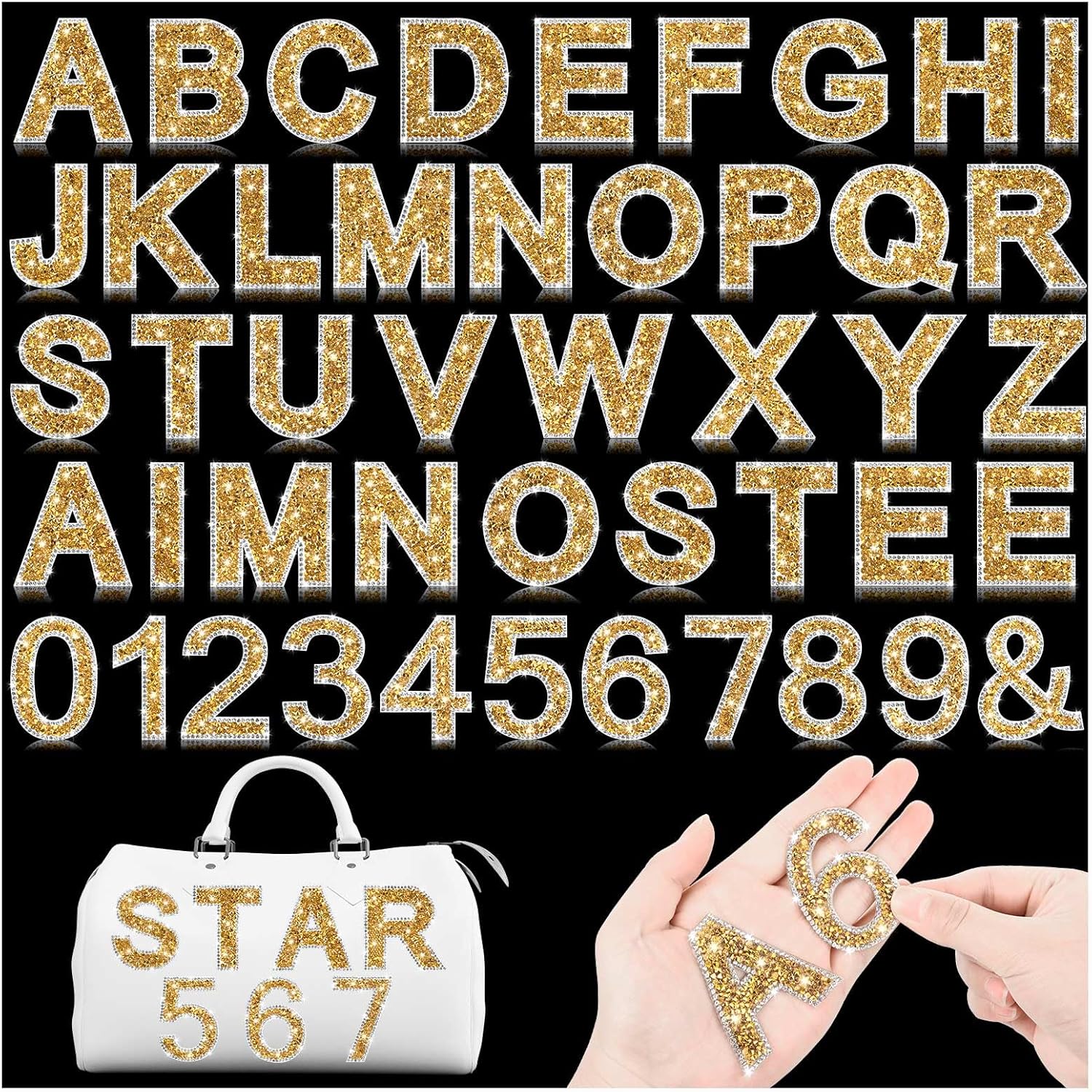 Amazon.com: 46 Pcs Rhinestone Letter Stickers Bling Number Iron on ...
