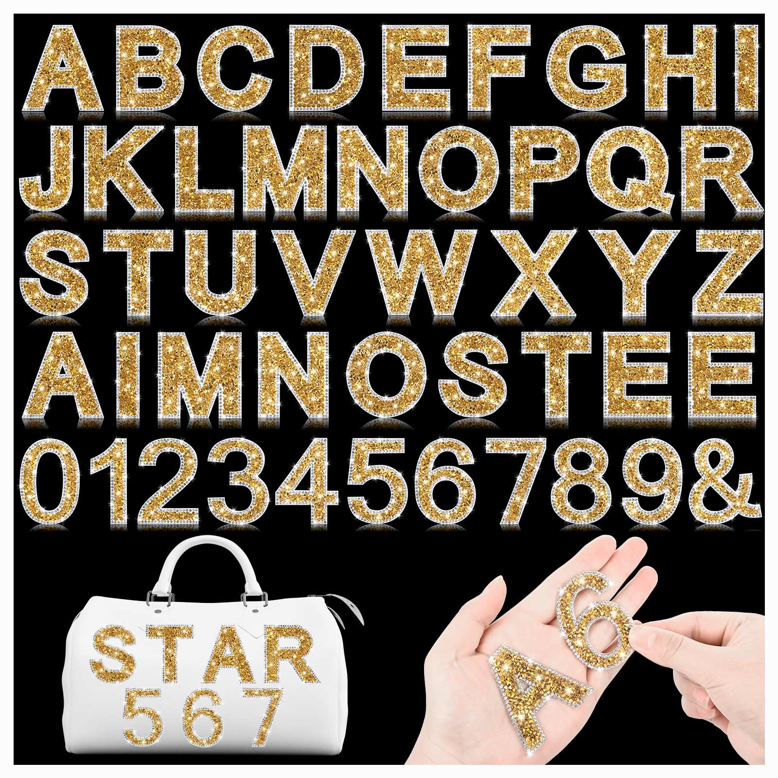 Amazon.com: 46 Pcs Rhinestone Letter Stickers Bling Number Iron on ...