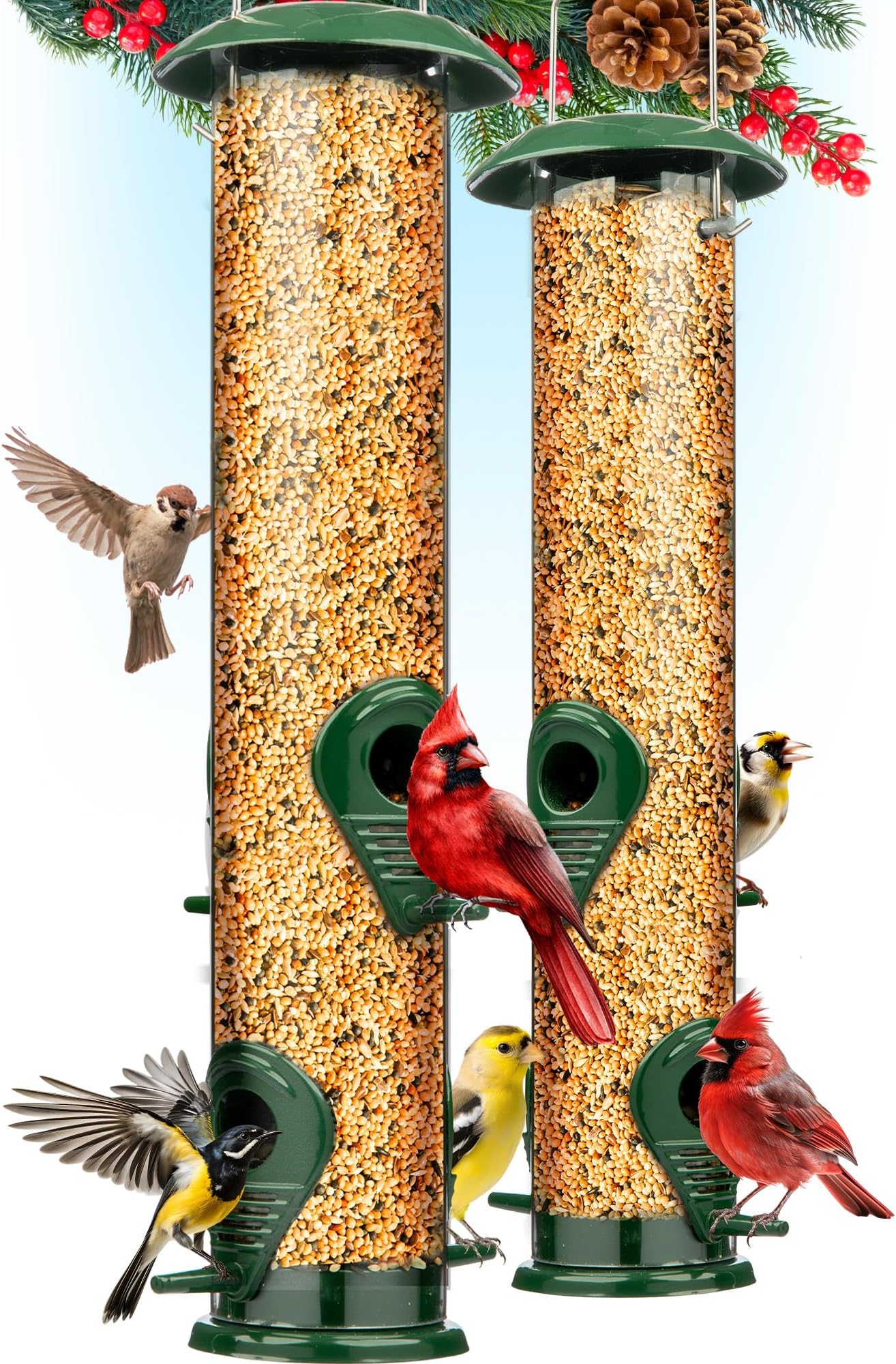 Amazon.com : MIXUMON Set of 2 Metal Tube Bird Feeders for Outside – 6 ...