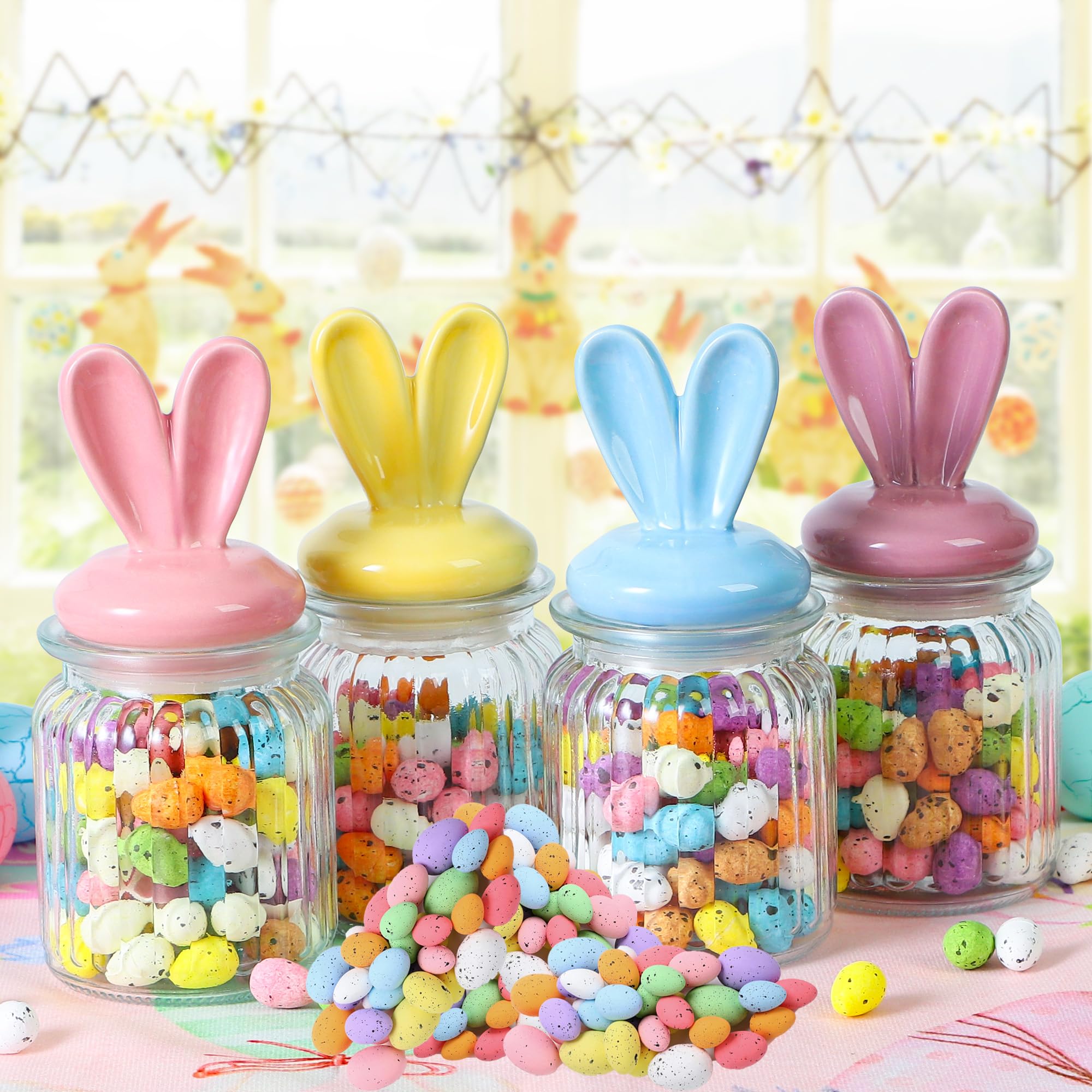 Amazon.com: Easter Decorations- Glass Jars with Ceramic Bunny Ear Lid ...