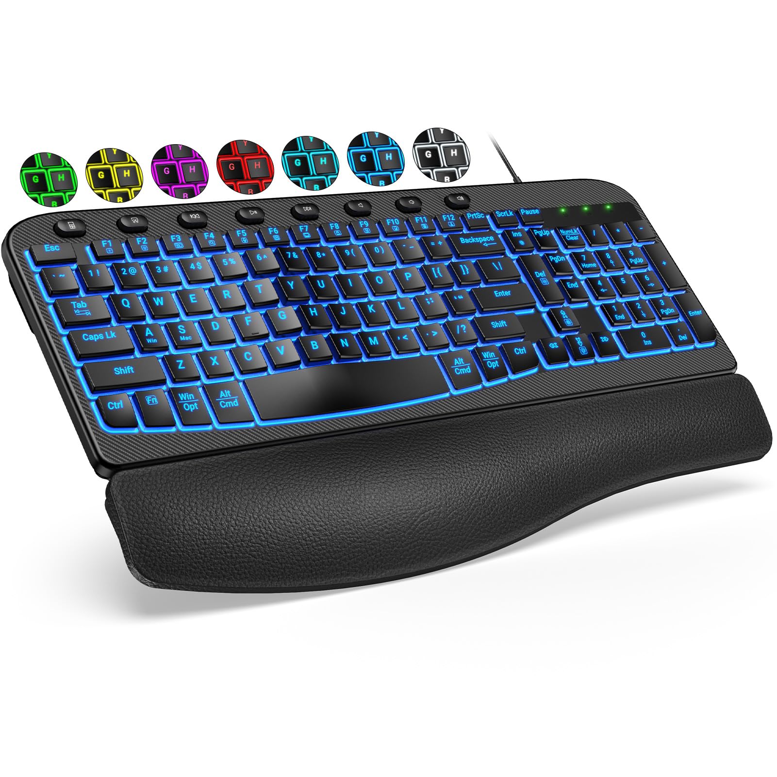 Amazon.com: SABLUTE Ergonomic Keyboard Wired with Cushioned Wrist ...