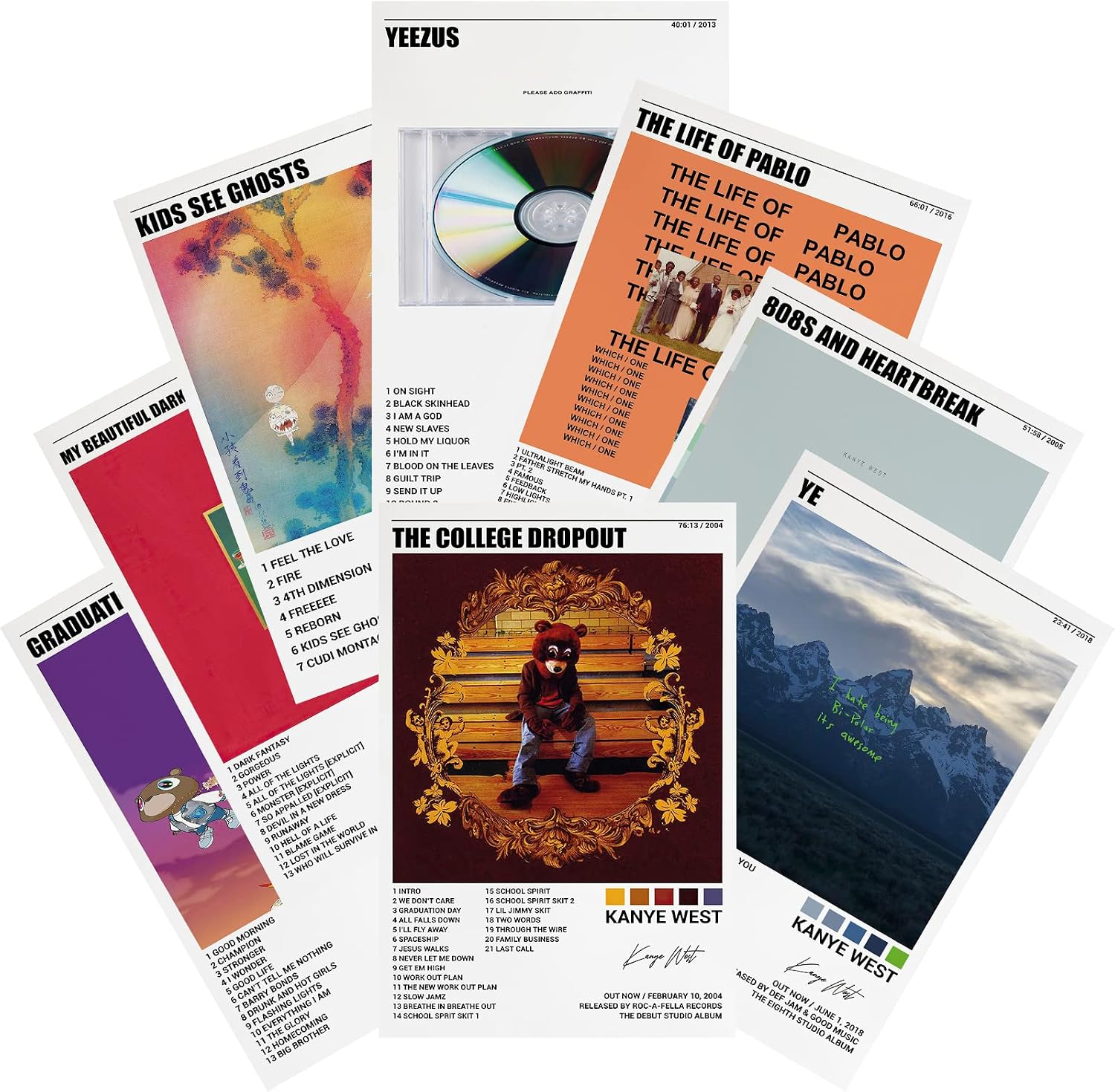 DIANSHANG Kanye Album Cover Signed Limited Posters Print Rapper Music ...