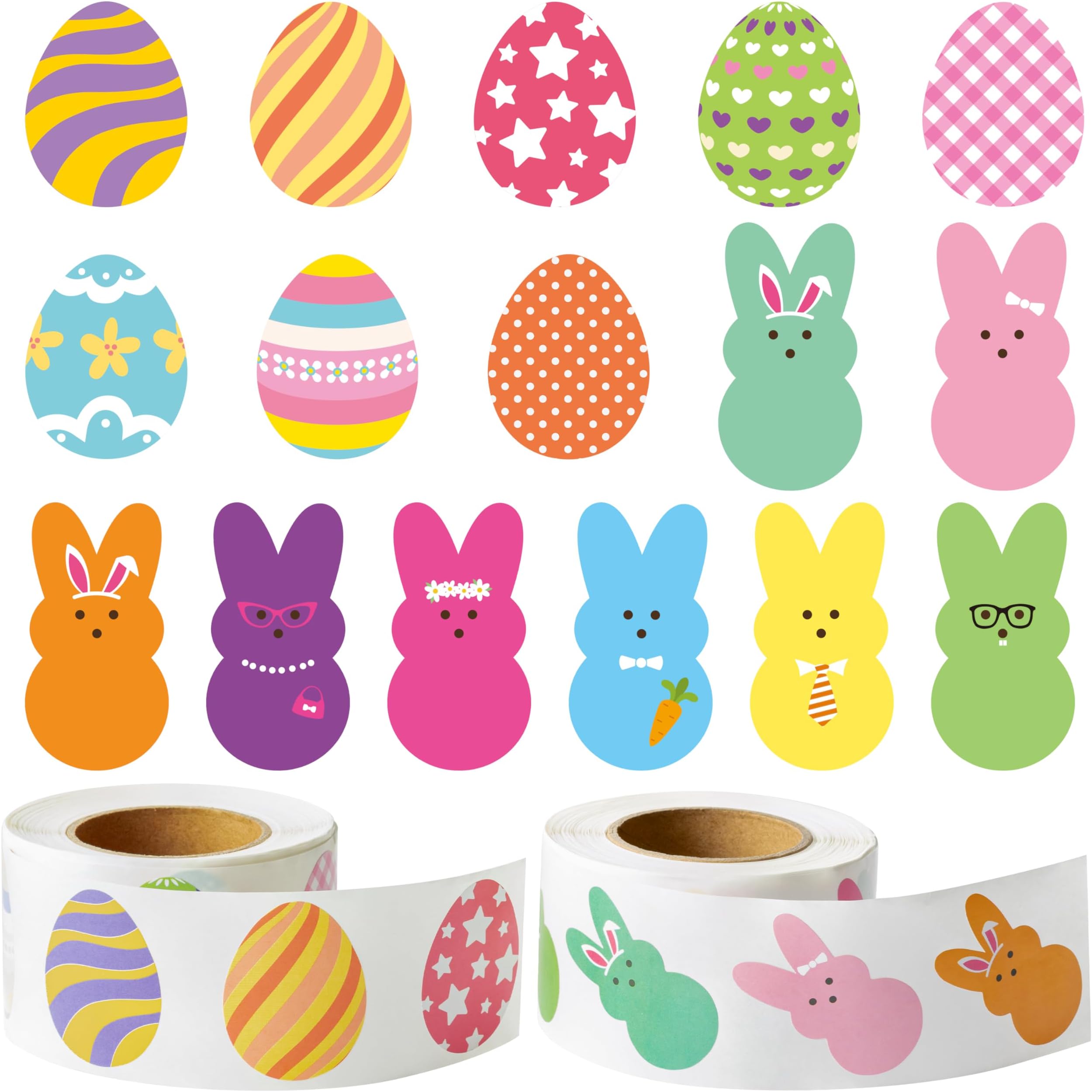 Amazon.com: 1200 PCS Easter Bunny Stickers Roll 12 Designs Easter Egg ...
