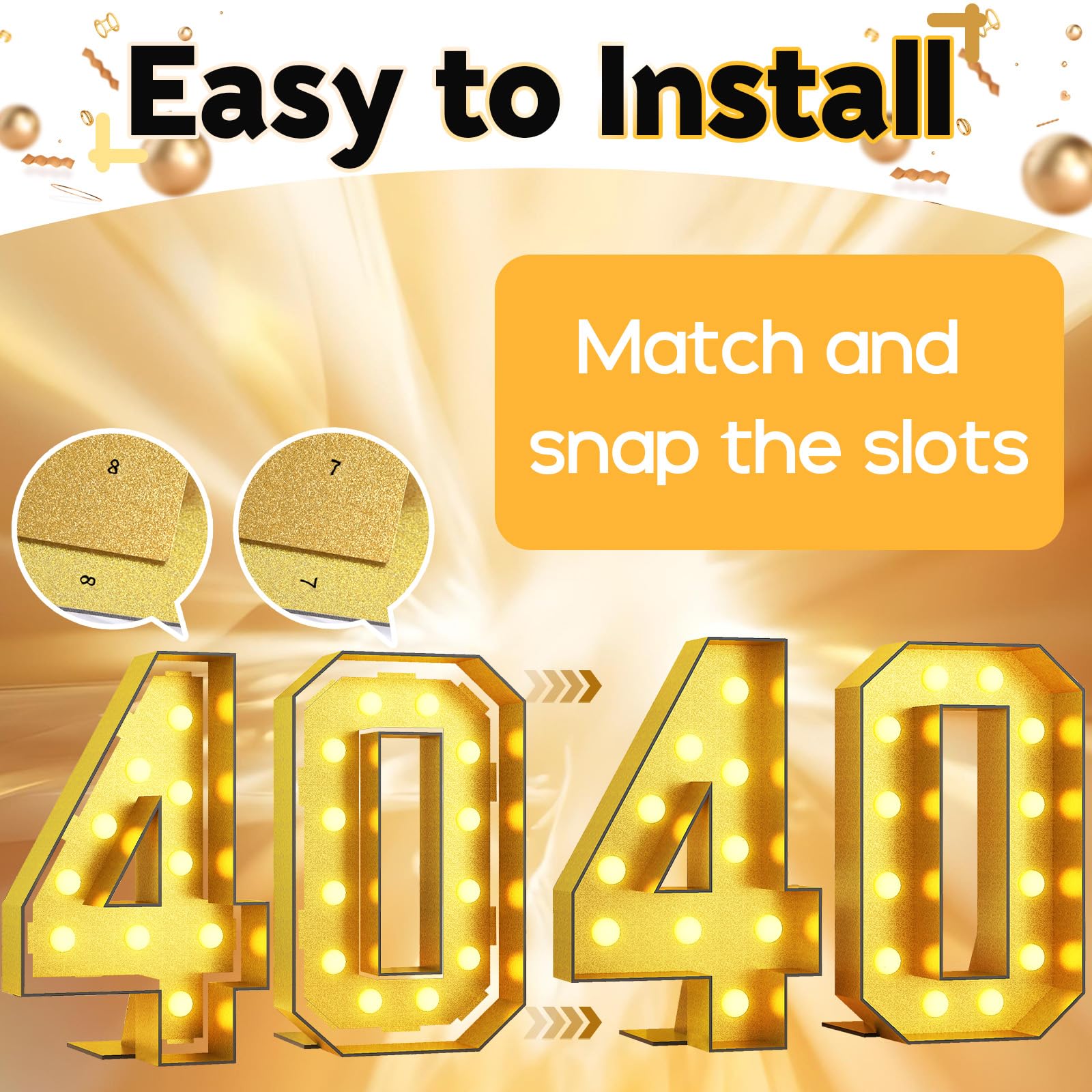 Snapklik.com : 4FT Gold Large Light Up Numbers 40 Marquee Frame Mosaic ...