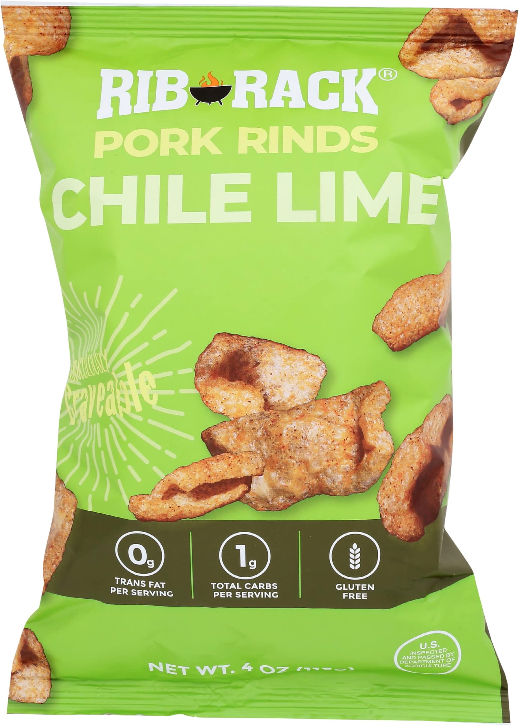 Amazon.com: Rib Rack Chile Lime Flavored Pork Rinds, Gluten Free, 4 ...