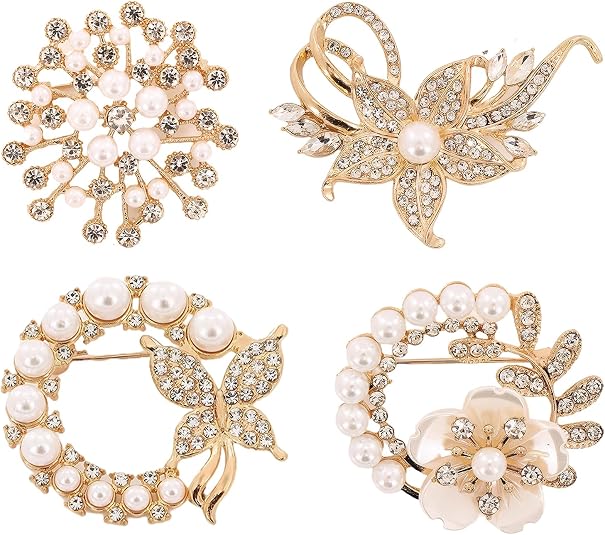 Amazon.com: 4 Pcs Brooches and Pins for Women, Pearl Brooch, for ...