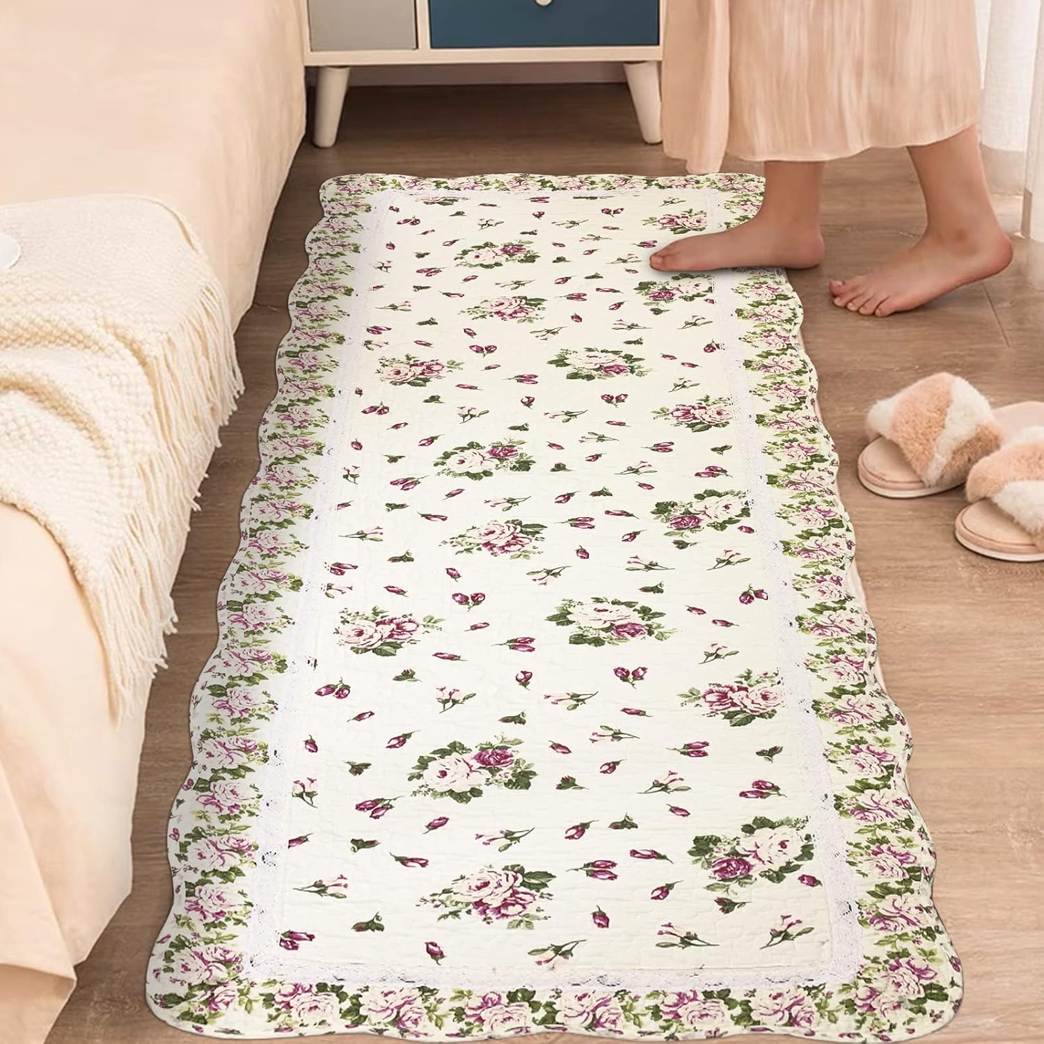 Amazon.com: Ustide Long Rose Rug for Bedside, Rustic Pink Buds Runner ...