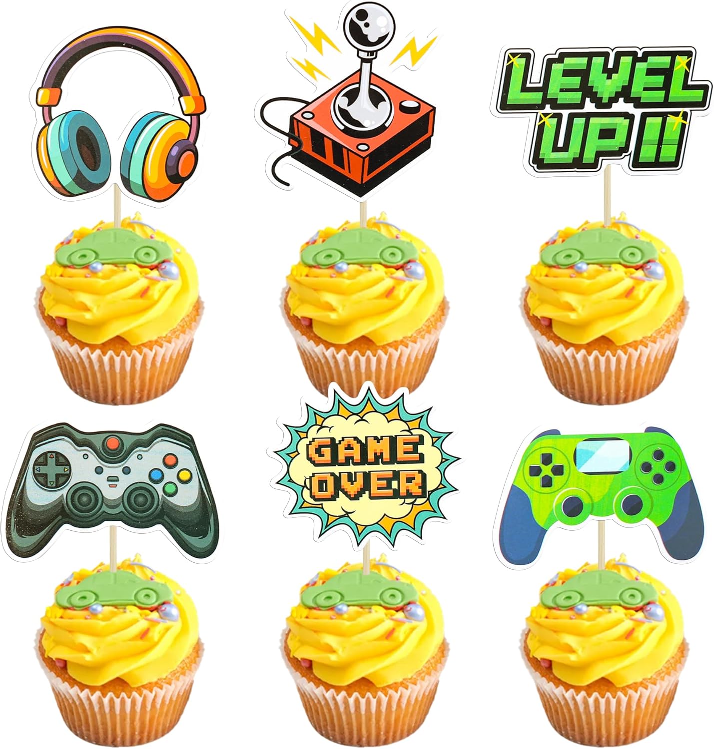 Amazon.com: Gyufise 36Pcs Video Game Cupcake Toppers Gaming On ...