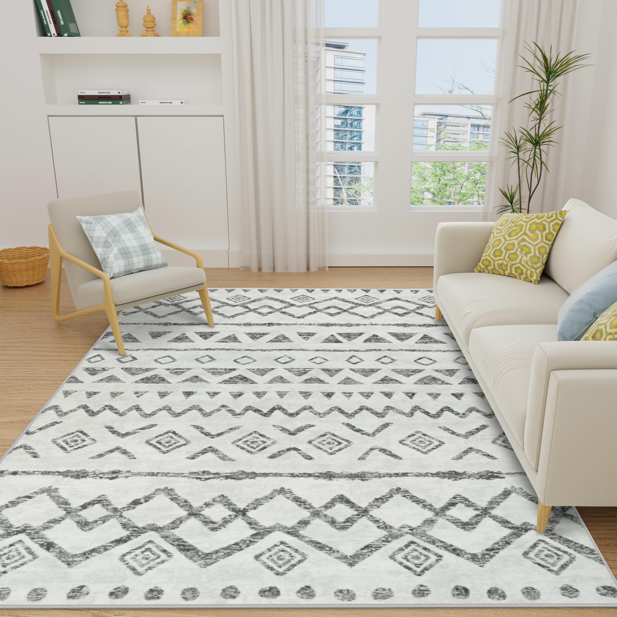 Area Rugs 8x10 Living Room: Large Machine Washable Rug Soft Boho ...