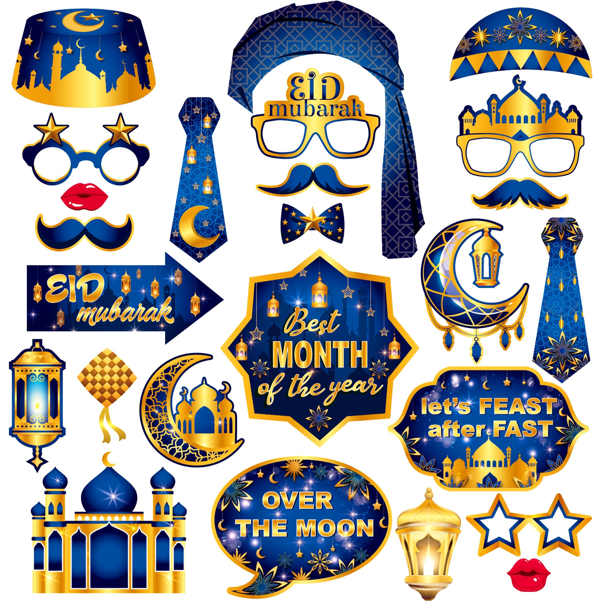 Amazon.com: KatchOn, Blue and Gold Eid Photo Props - Pack of 25 | Eid ...