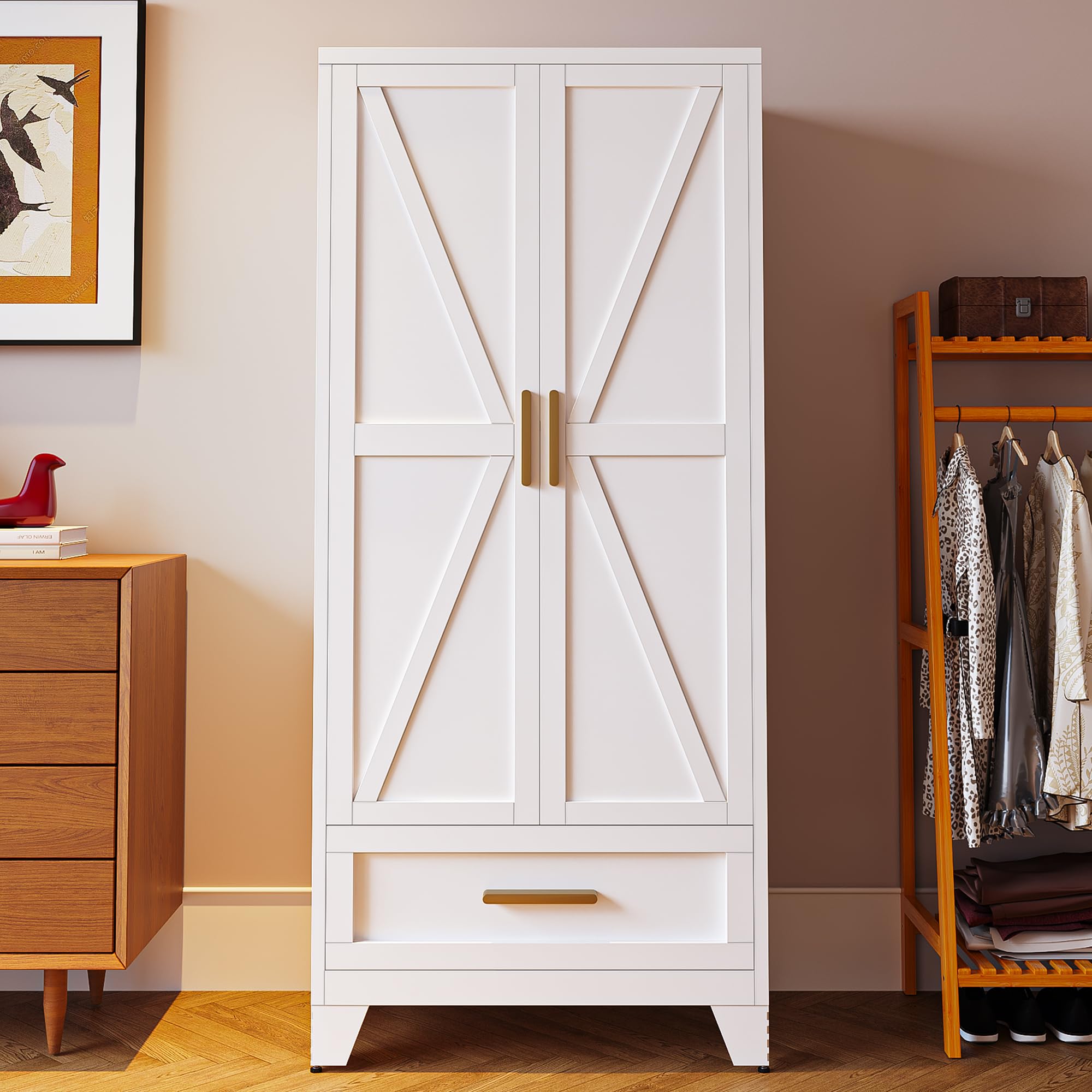 Amazon.com - Washsemba 71'' Farmhouse Metal Wardrobe Cabinet with ...