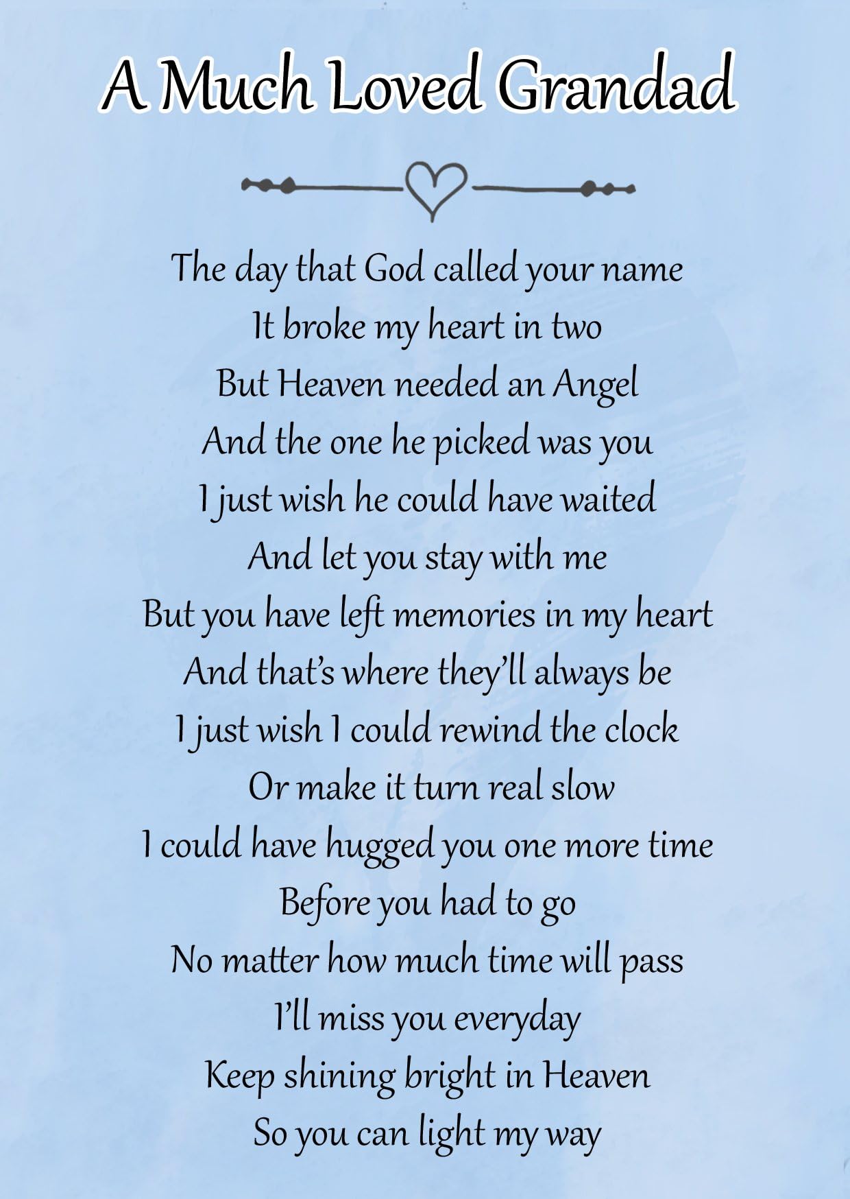 A Much Loved Grandad Memorial Graveside Poem Keepsake Card Includes ...