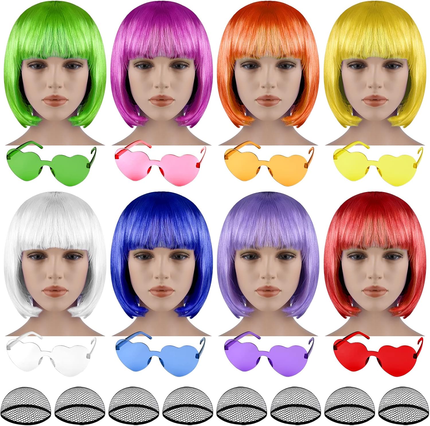 Bouiexye 24 Pieces Short Bob Hair Wigs Party Wigs and Sunglass Set ...