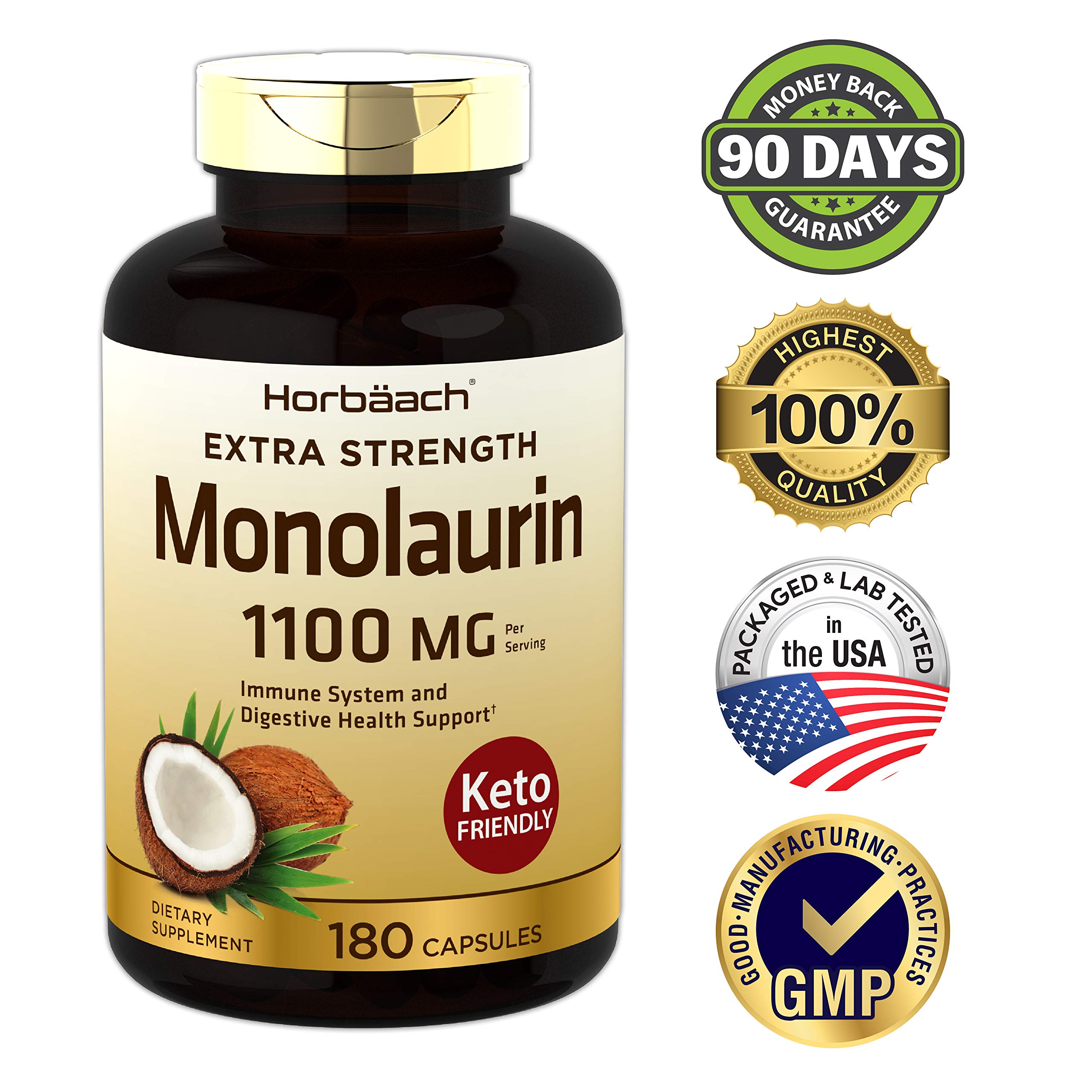 Monolaurin Capsules 1100mg | 180 Count | Extra Strength | Keto Friendly ...