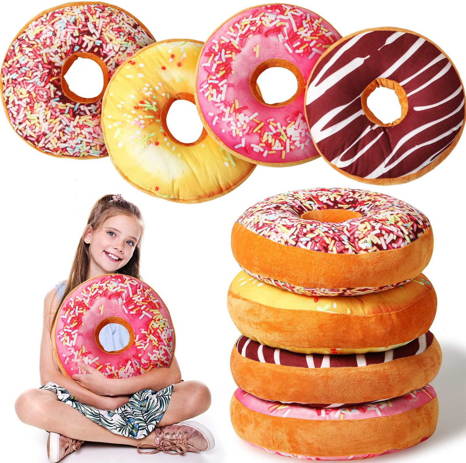 Amazon.com: HYSEAS Round Throw Pillow 14 Inch Pink Donut, 3D Digital ...