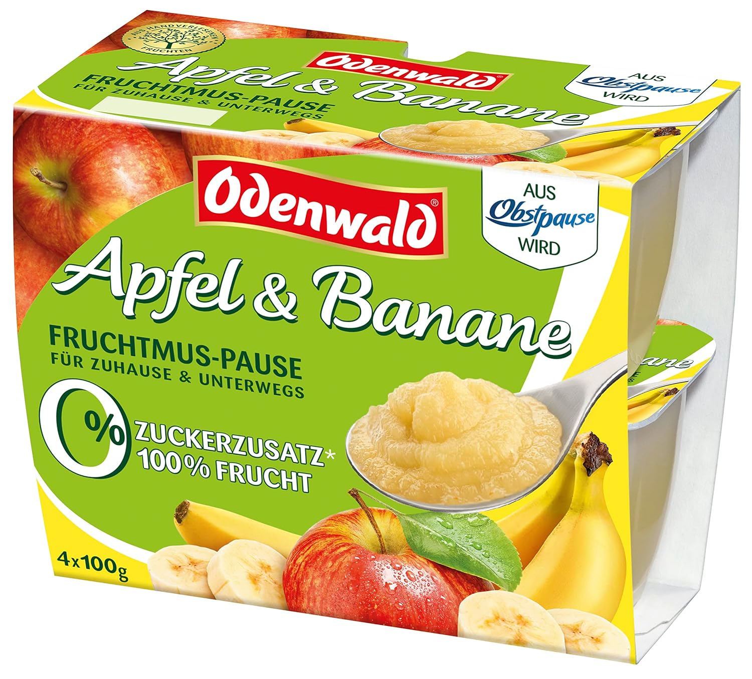 Odenwald Fruchtmus-Pause Apfel & Banane, 4x100g, 100% Frucht, ohne ...