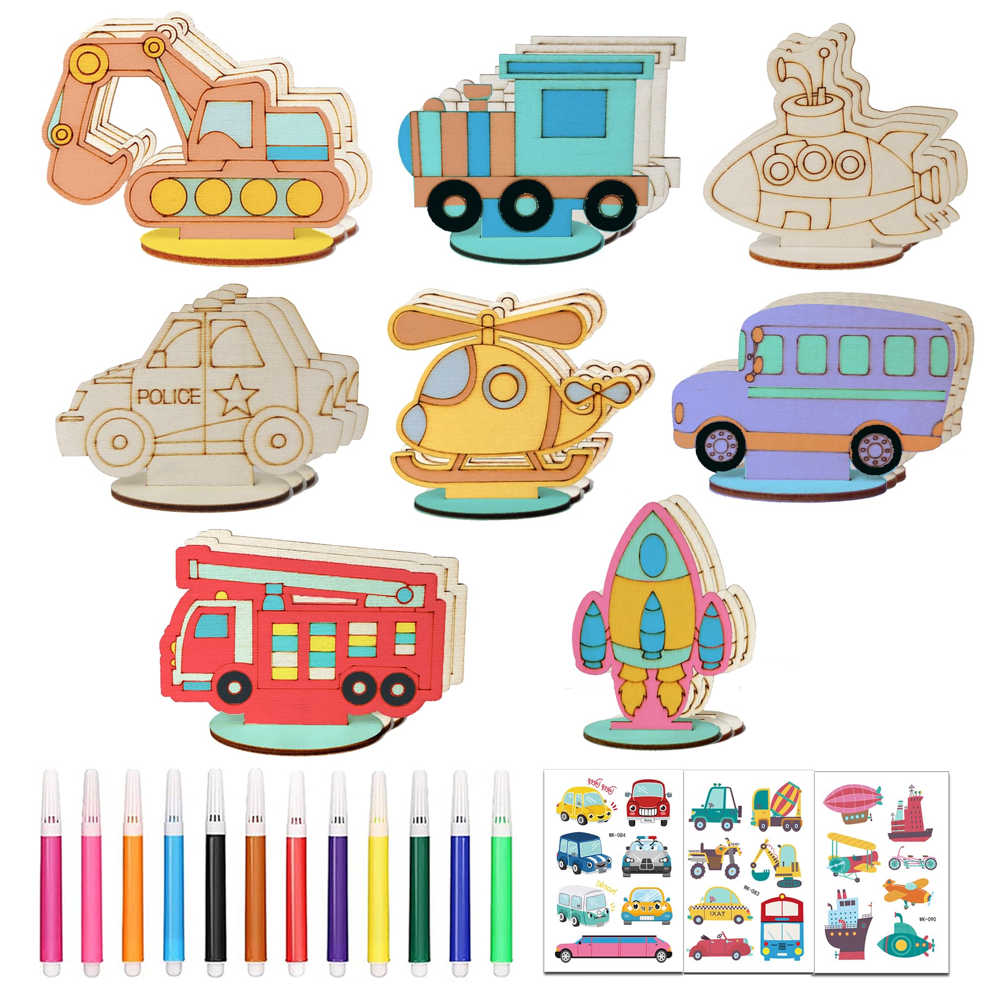Amazon.com: Unfinished Wooden Painting Crafts for Kids,24 Pcs Mini Cars ...