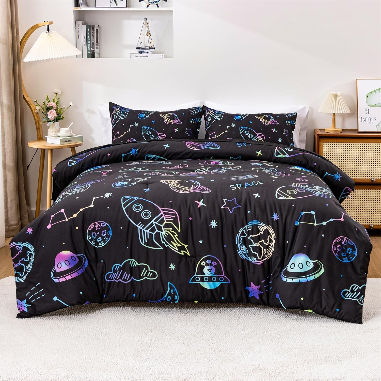 Amazon.com: Aimuan Twin Space Bedding Set Kids Rocket Comforter Set ...