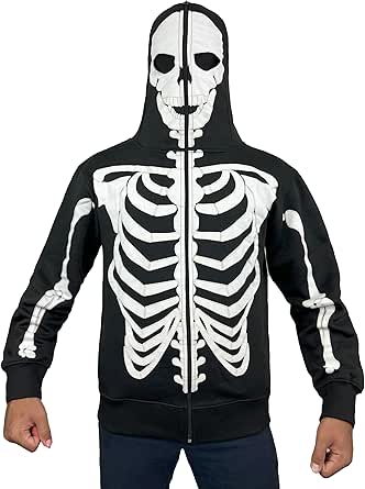 Amazon.com: Skylinewears Men’s Glow in The Dark Skeleton Zip Up Hoodie ...