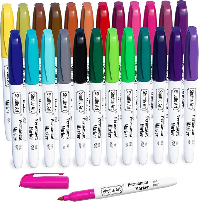 Permanent Markers, 24 Colors Fine Point Assorted Colors Permanent ...