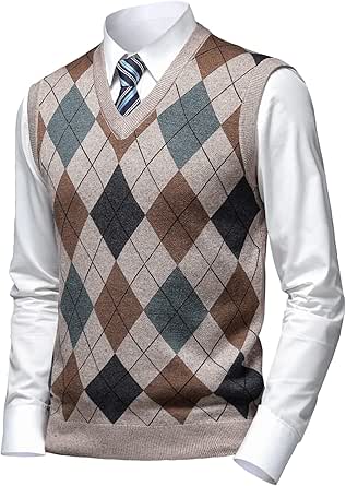 Herothorn Men's Thick Argyle Sweater Vests Classic V-Neck Knitwear ...