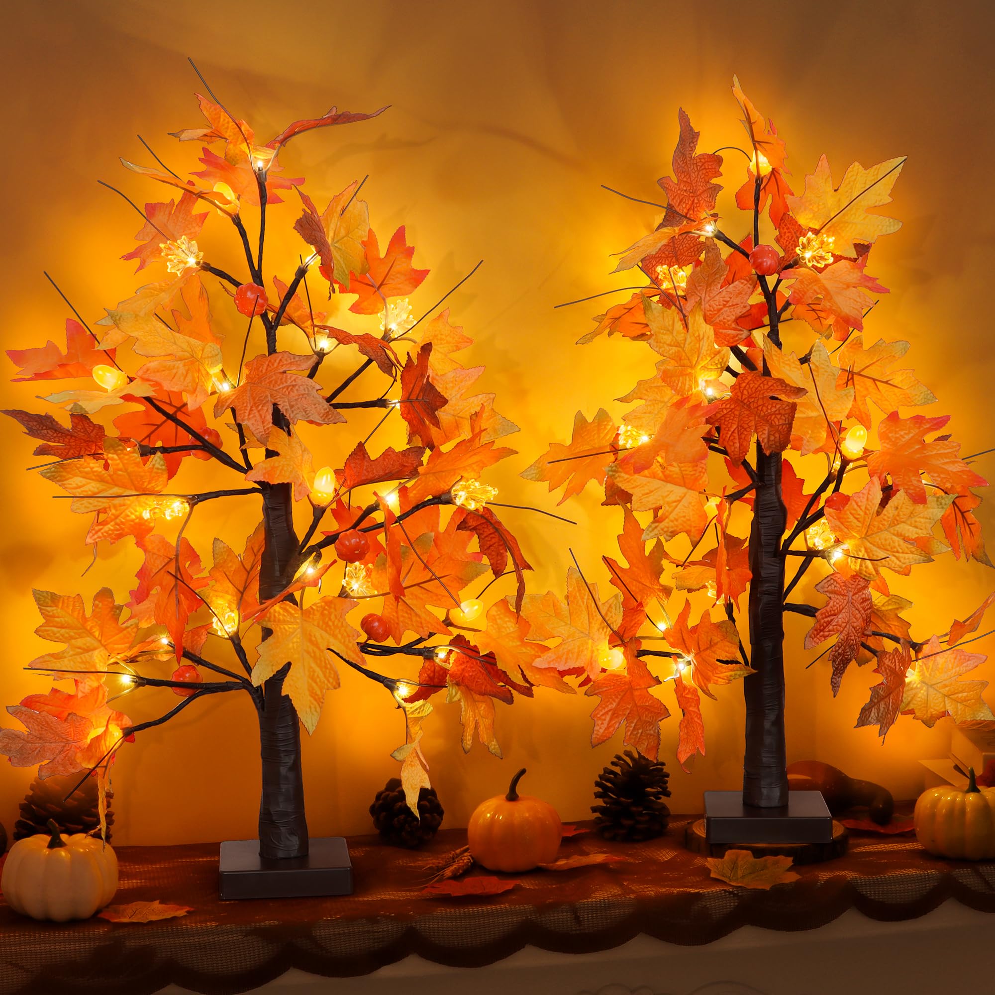 Amazon.com: 2 Packs 24 Inch Lighted Maple Tree Fall Thanksgiving ...