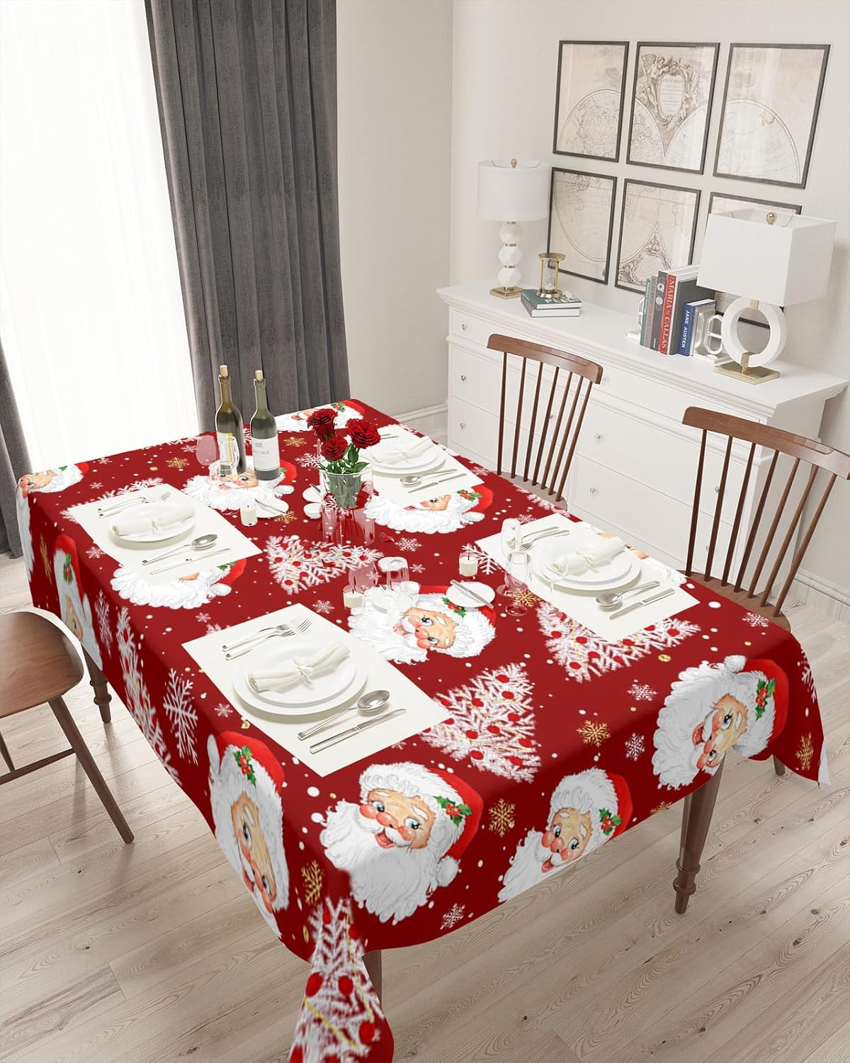 Amazon.com: Red Christmas Santa Claus Table Cloth Dining Table Cover ...