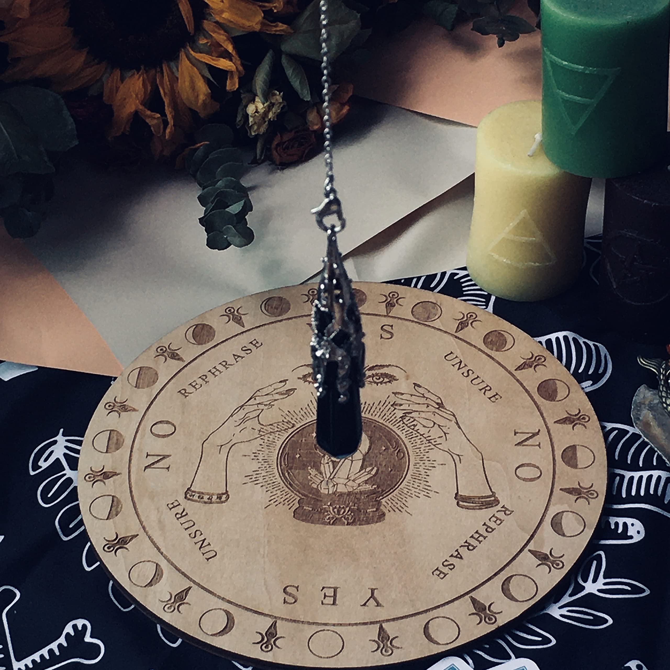 OKDOKEY 7.8" Wooden Witch Pendulum Board Kit | with Obisidian Crystal ...