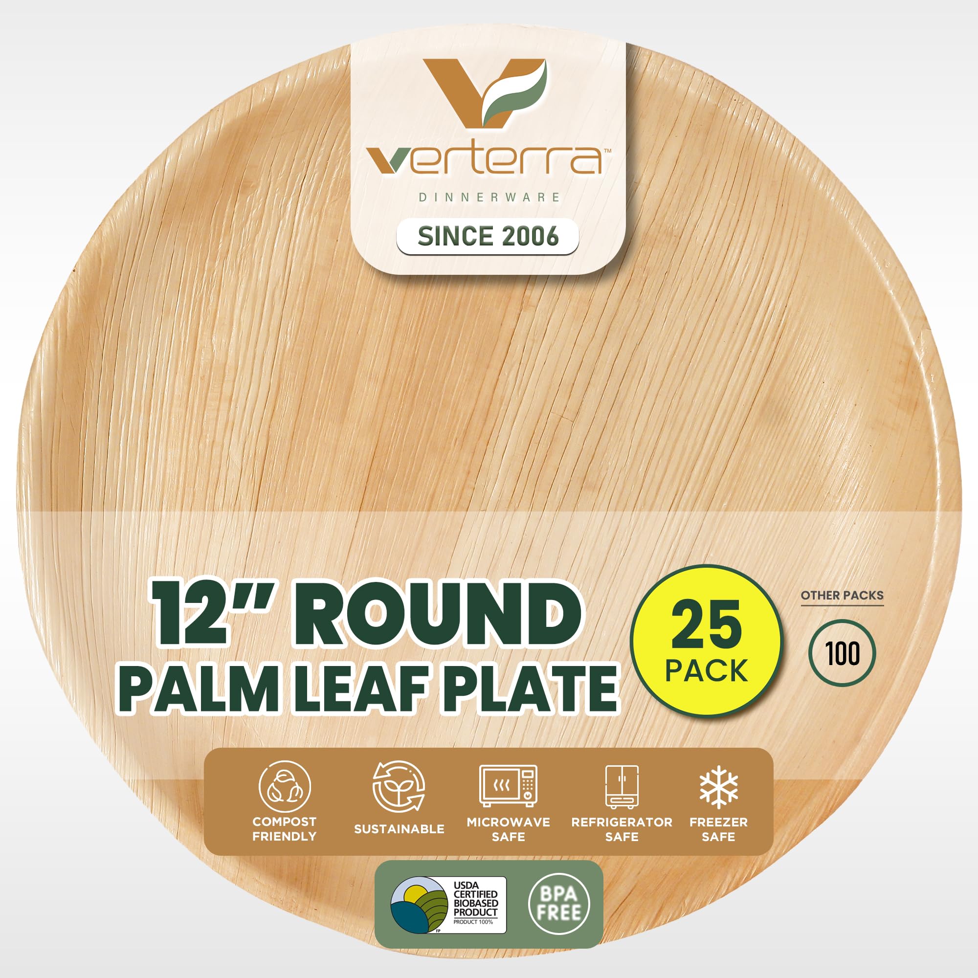 Amazon.com: Verterra Palm leaf Plates - 12 inch Round, 25 Pack – Like ...