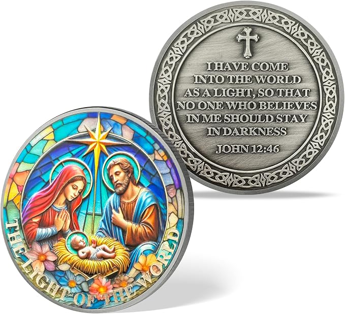 Amazon.com: BraveBloom Christian Nativity Challenge Coin – The Light of ...