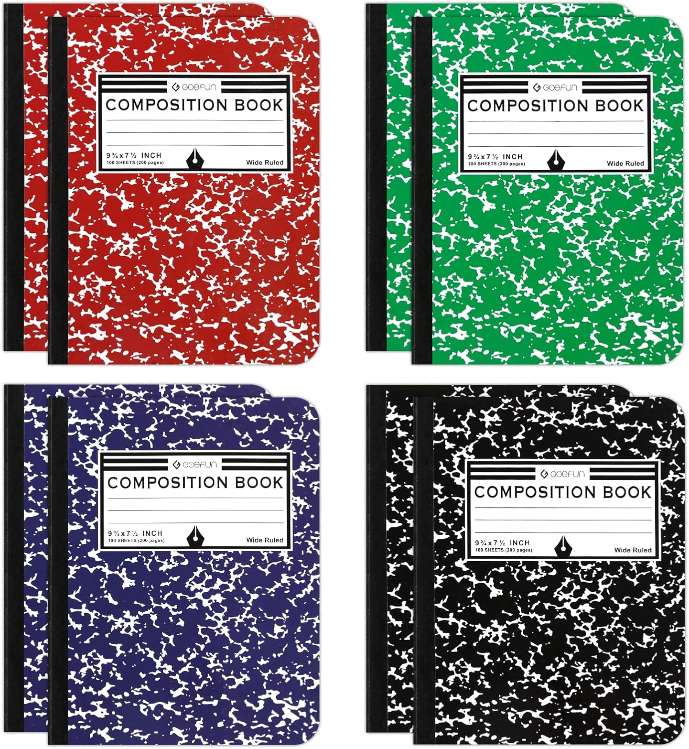 Amazon.com : Goefun Composition Notebook Wide Ruled 8 Pack, 4 Assorted ...