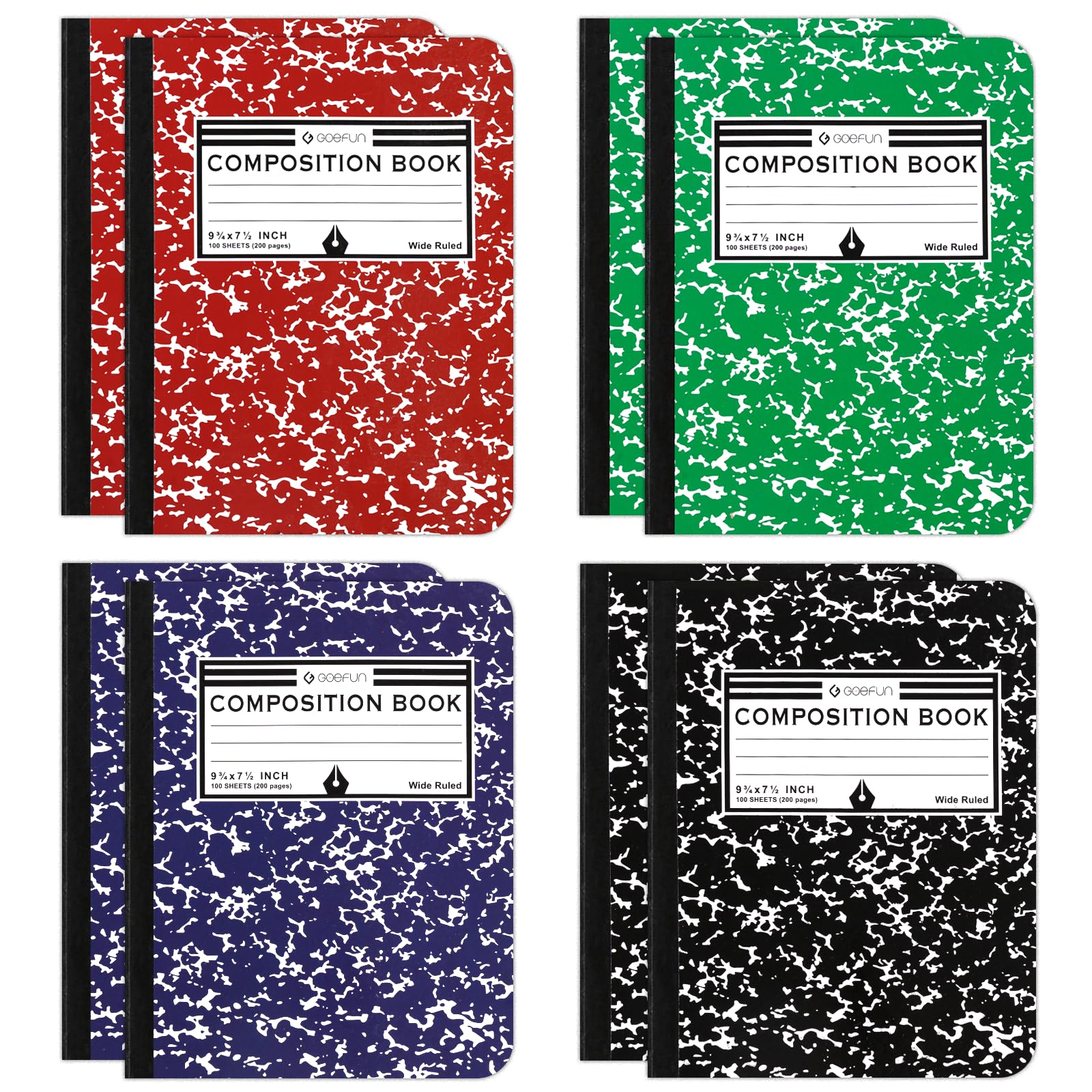 Composition Notebook Wide Ruled 8 Pack, 4 Assorted Pastel Colors Marble ...