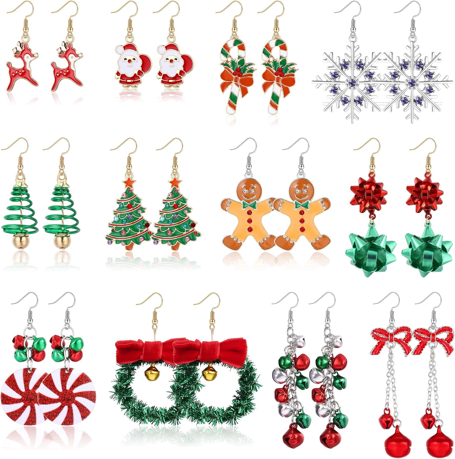 Amazon.com: ZELORES 12 Pairs Christmas Dangle Earrings For Women Jingle ...