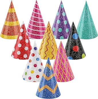 Amazon.com: 10 PCS Mini Birthday Party Hats Lovely Glitter Cake Cone ...