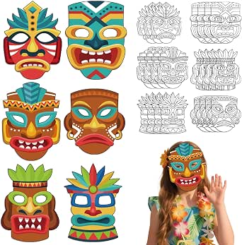 Amazon.com: ZhowHoHo 24 Pieces Color Your Own Tiki Masks Luau Crafts ...