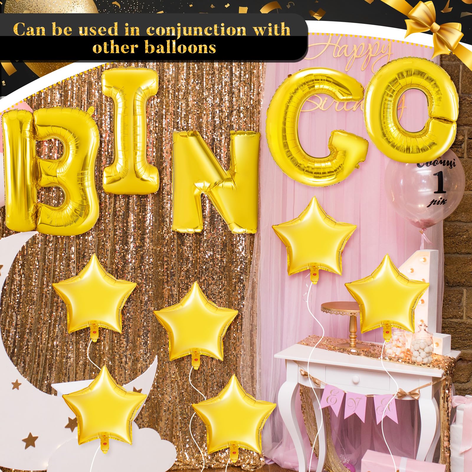 Snapklik.com : 11 Pcs 40 Inch Giant Gold BINGO Balloons Including 5 Pcs ...