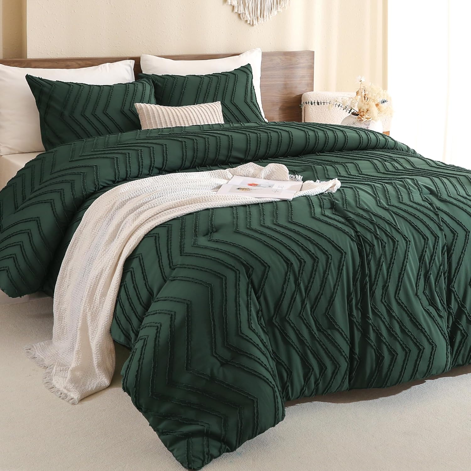 Amazon.com: Litanika King Comforter Set Dark Emerald Green,Boho Chevron ...