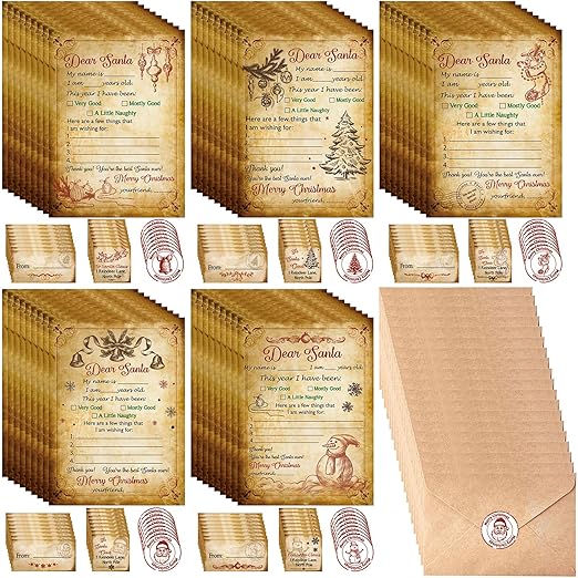 Amazon.com : 225Pcs Letter to Santa Kit Christmas Wish List Vintage ...