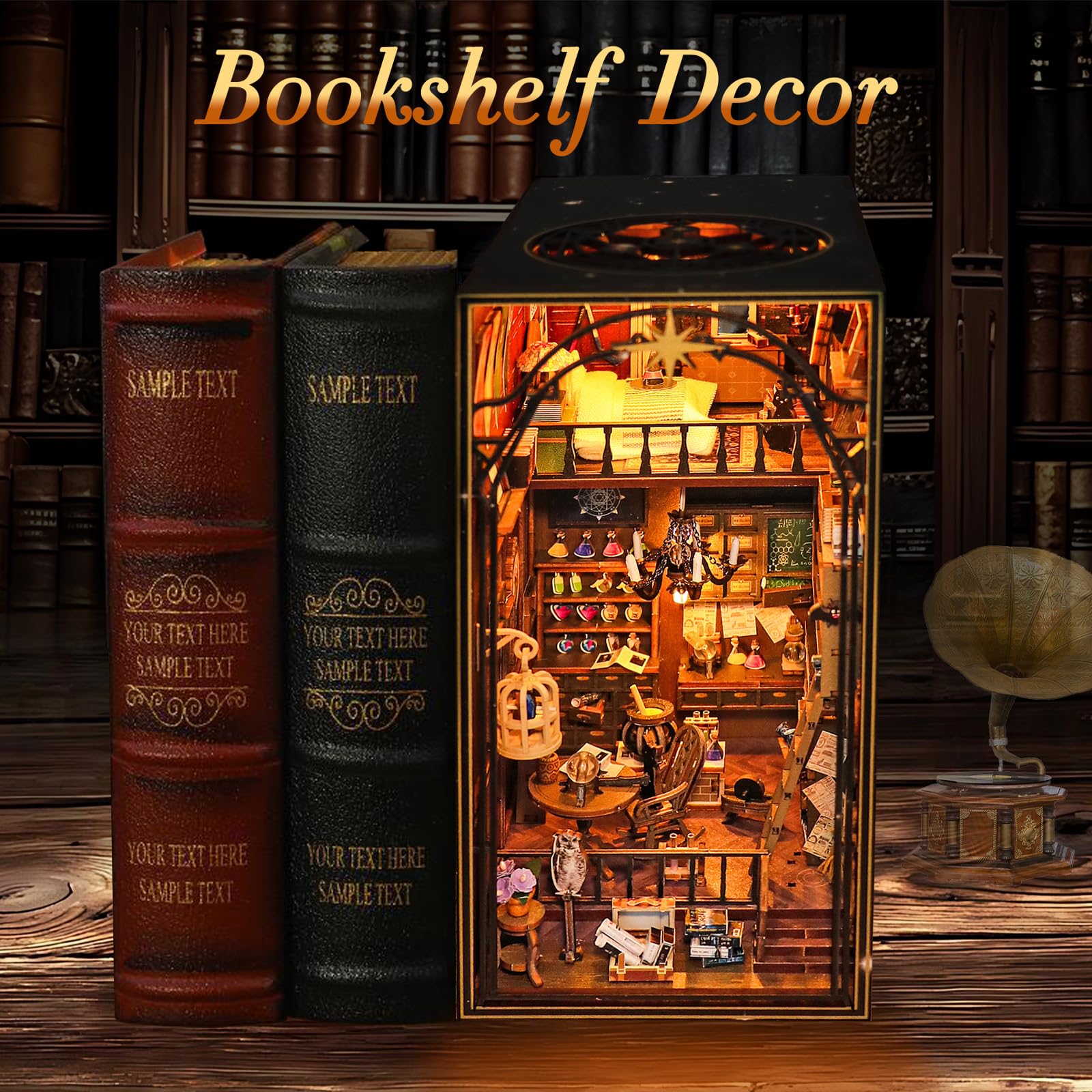 Miniature Dollhouse Kit Classical Library Book Nook Kit - DIY Miniature ...