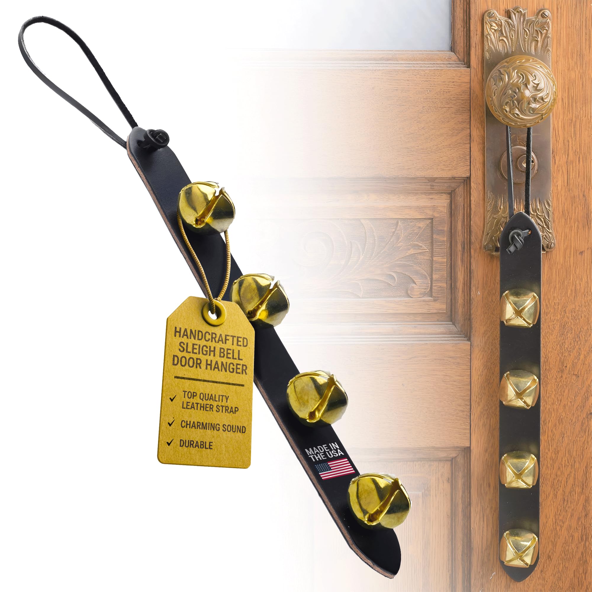 Jingle Bells On Leather Strap Custom Sleigh / Jingle Bell Door Hanger