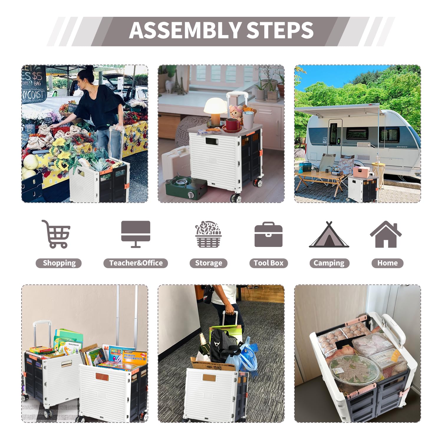 Foldable Utility Cart Folding Portable Rolling Crate Handcart Shopping ...